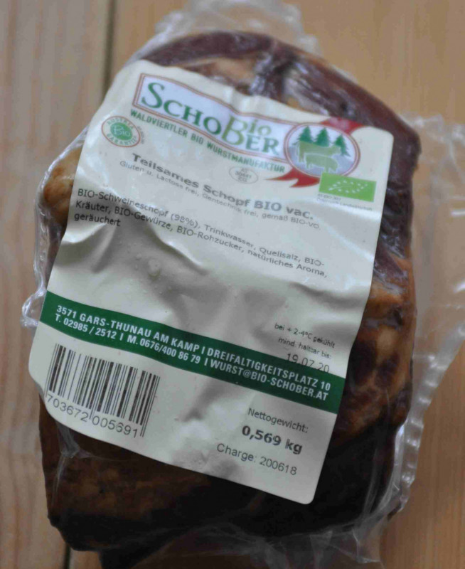3672 Bio-Schwein: Teilsames (Geselchtes) vom Schopf, vakuumiert ...